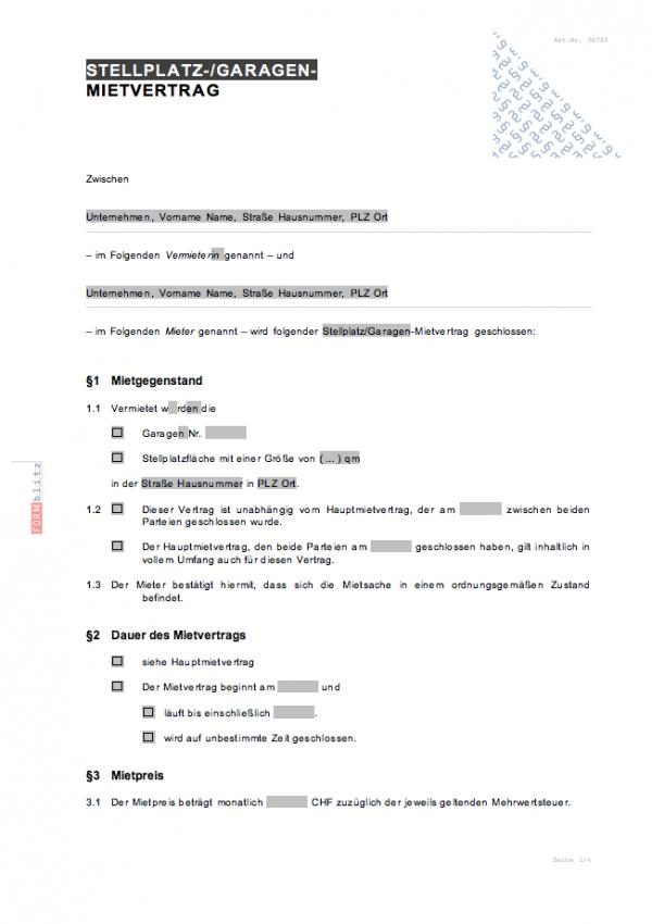 Garagenmietvertrag - Muster-Vorlage zum Download