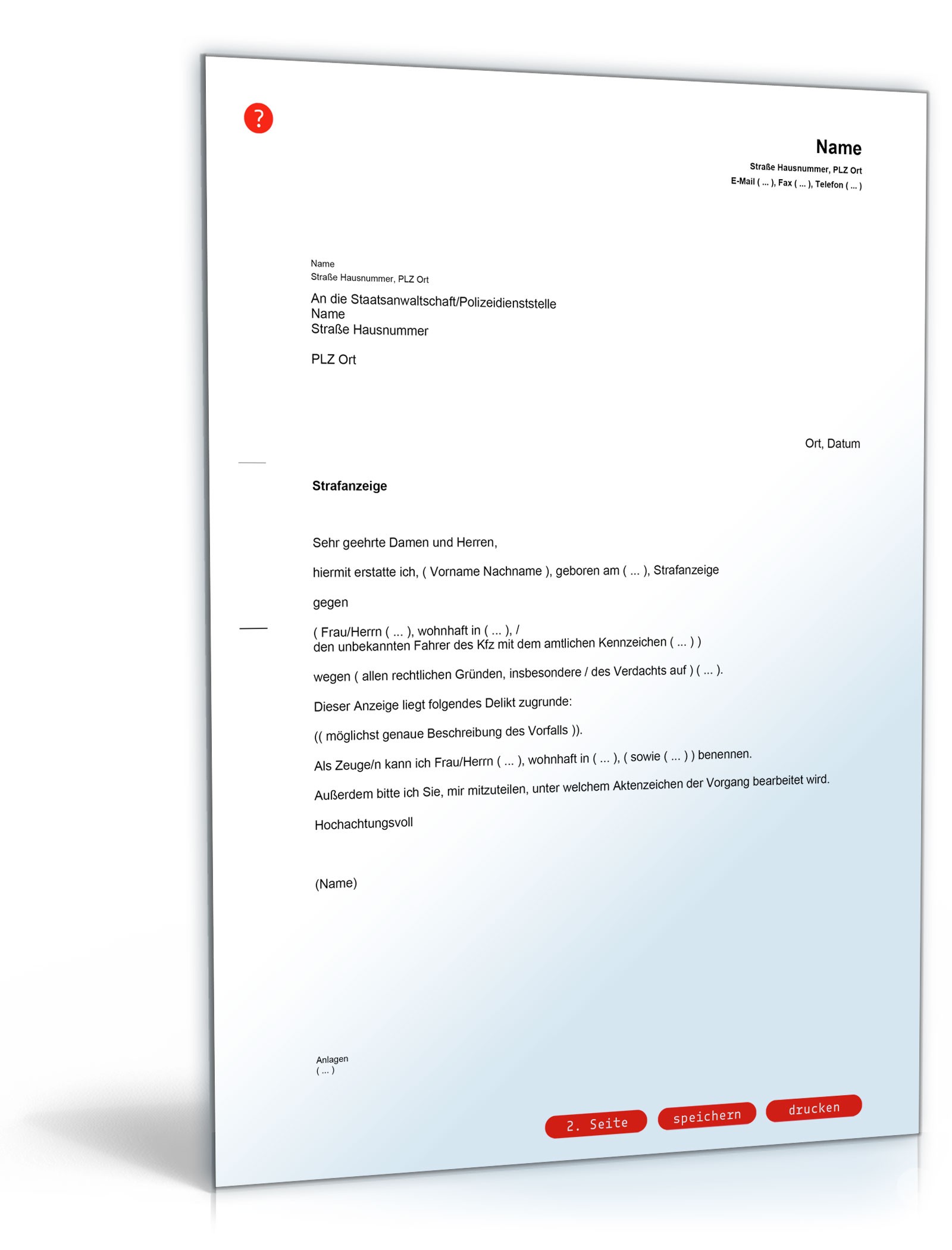 Strafanzeige Muster Vorlage Zum Download – ZEVFLF